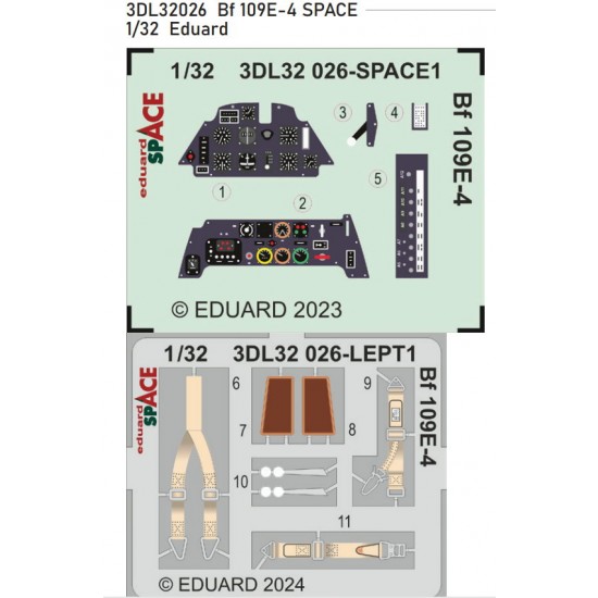1/32 Bf 109E-4 Panels 3D Decal and Seatbelts PE for Eduard kits Eduard ...