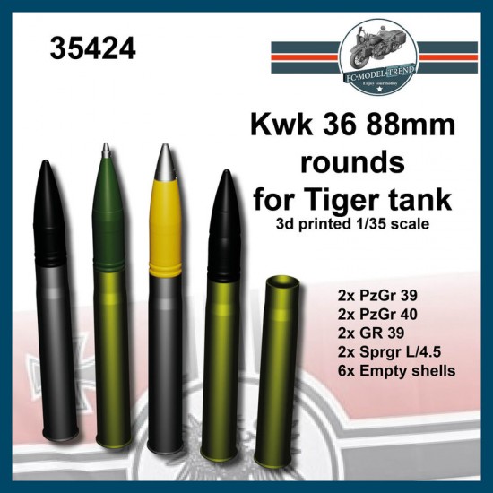 1/35 Kwk 36 88mm Ammo for Tiger Tank FC Model Trend 35424