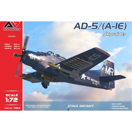 1/72 US Navy AD-5/A-1E Skyraider Attack Aircraft A&A Models 7253